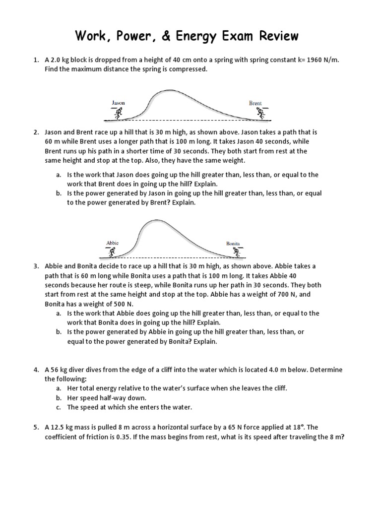 Review Work Power Energy H Hamel 2020-21 | PDF | Force | Kinetic Energy