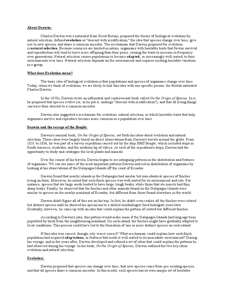 Darwin's Theory of Evolution | PDF | Natural Selection | Evolution