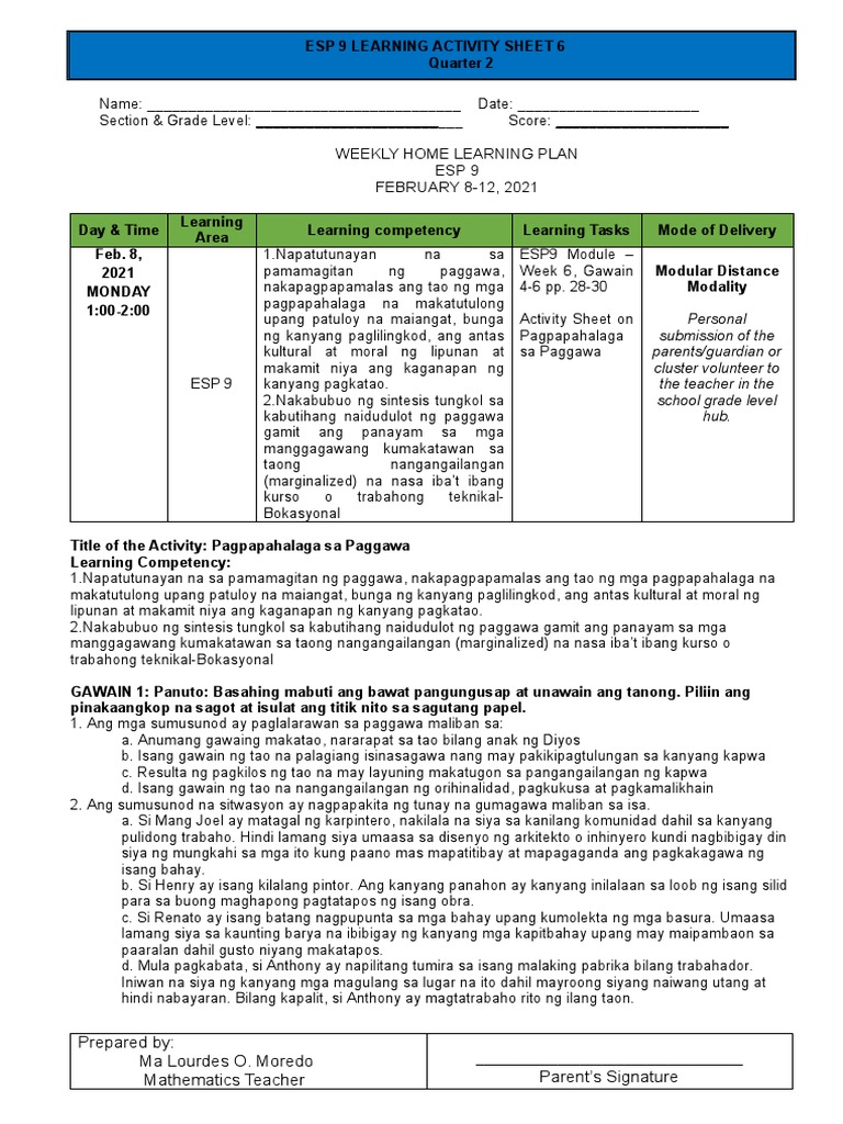 Q2-Aralin 3 Week 2 ESP 9 | PDF