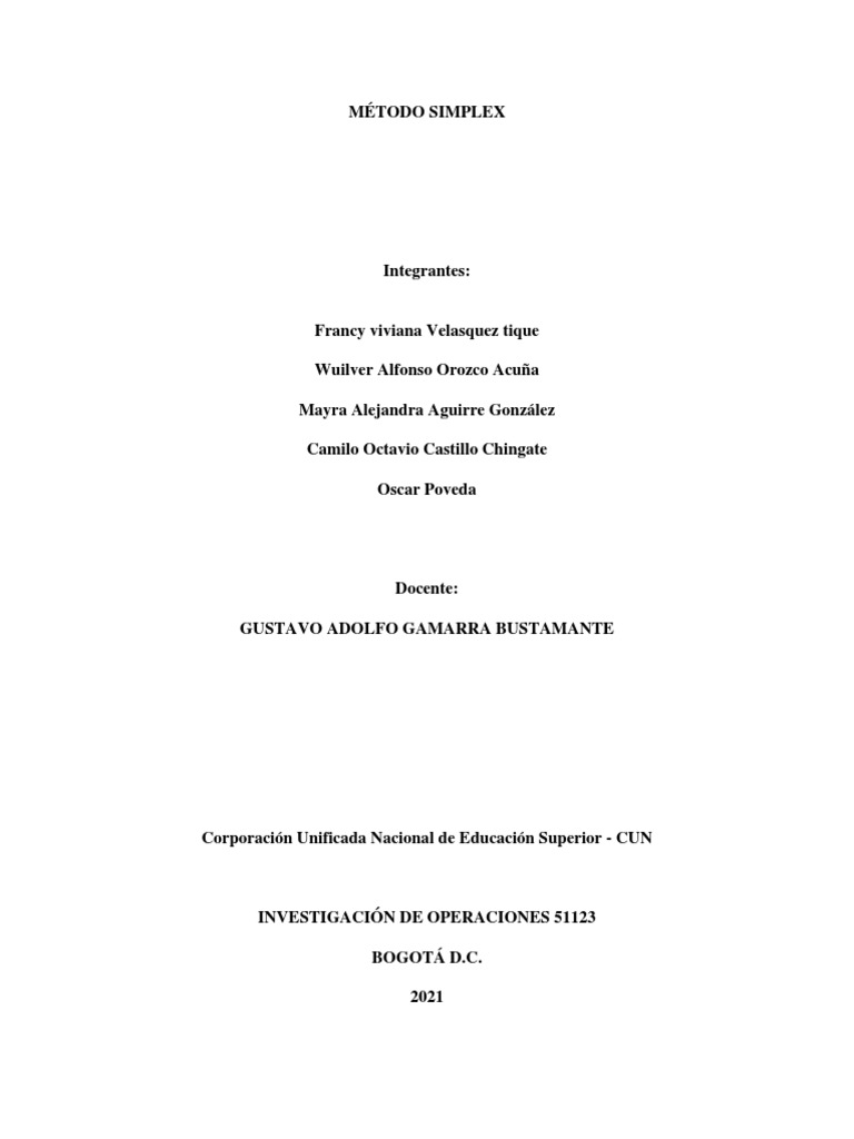 Metodo Simplex ACA - 1 | PDF | Programación lineal | Matemáticas Aplicadas