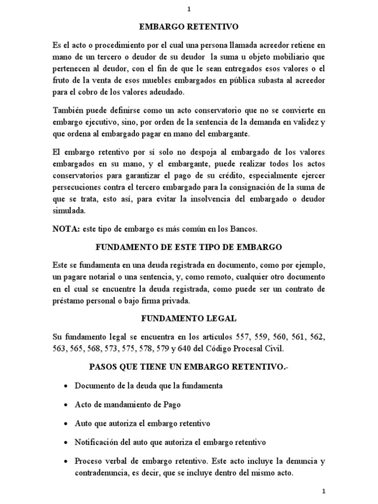 Embargo Retentivo | PDF | Debido al proceso | República Dominicana
