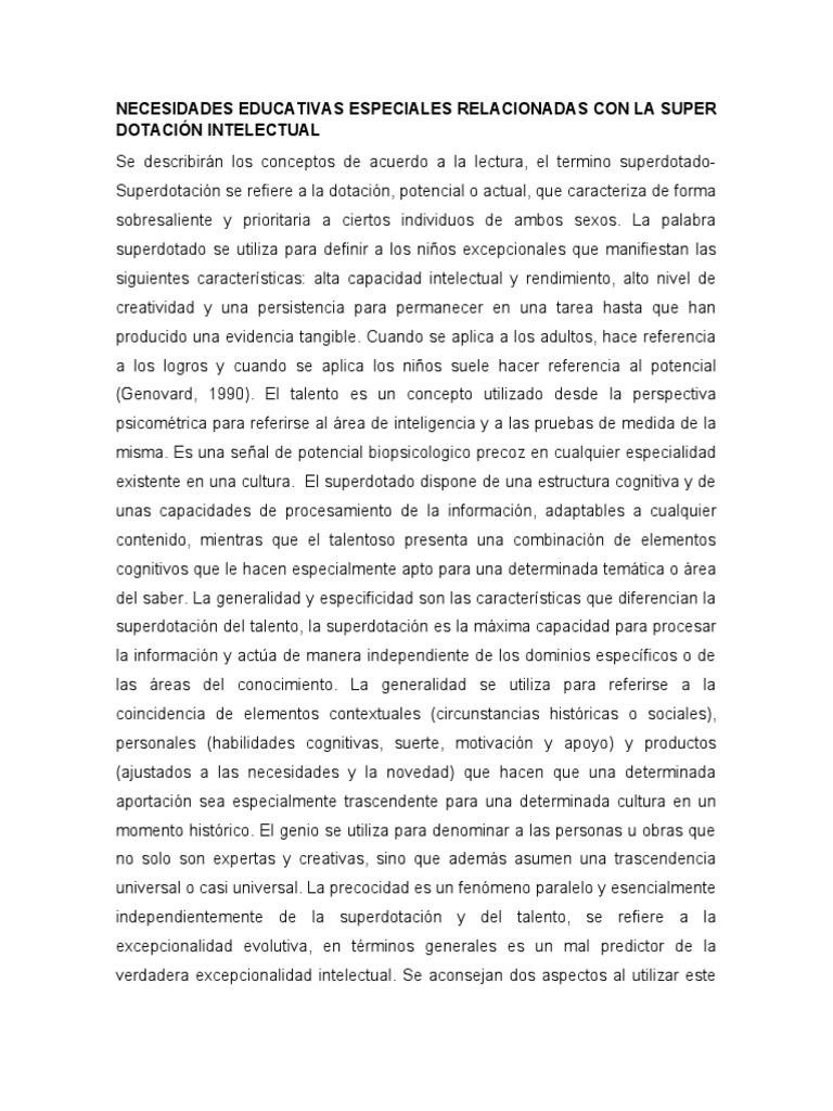 Nee Con La Super Dotación Intelectual | PDF | Dotamiento intelectual ...