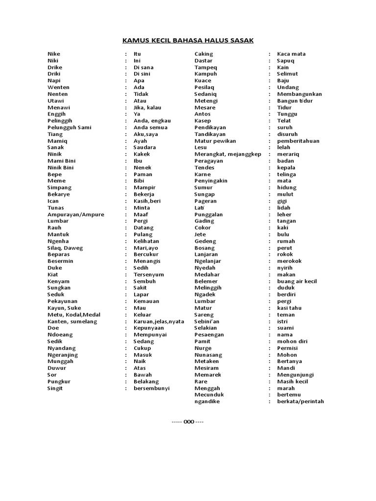 Kamus Kecil Bahasa Halus Sasak | PDF