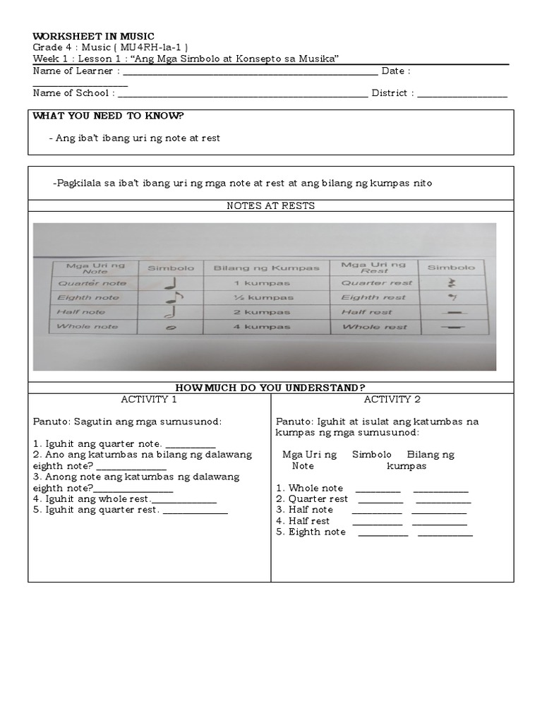 Worksheet in Music 4 | PDF