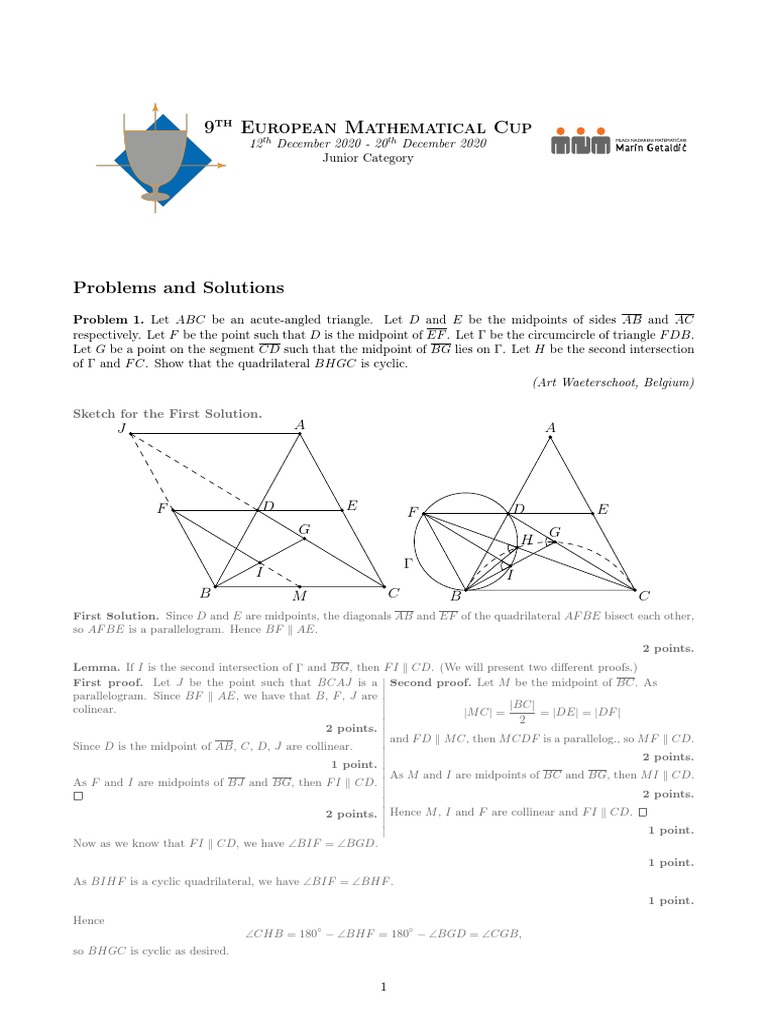9 European Mathematical Cup: Sketch For The First Solution | PDF ...