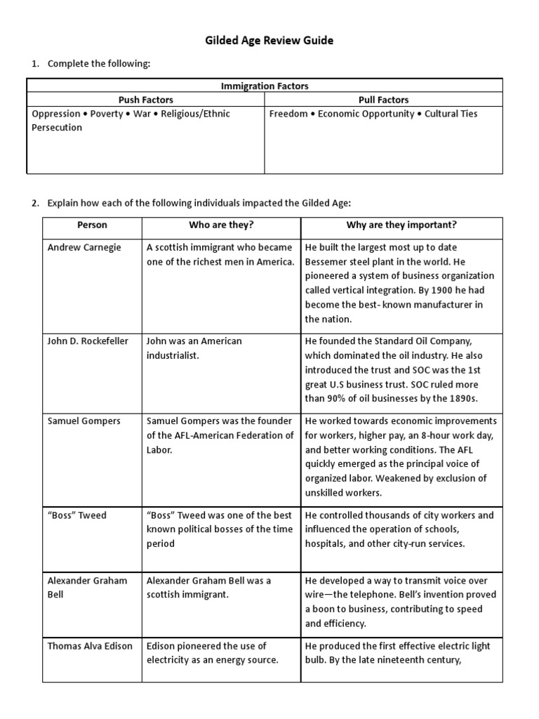 Gilded Age Overview and Key Figures | PDF | American Federation Of ...