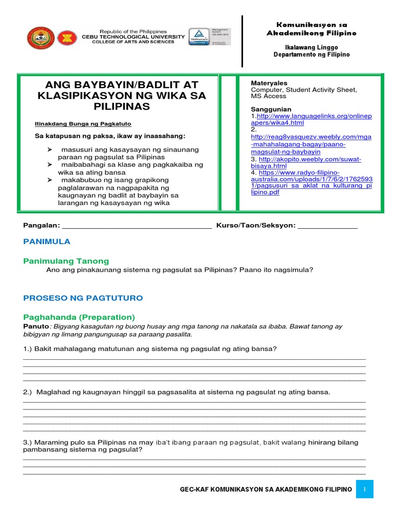 1.3. Ang Baybayin Badlit at Klasipikasyon NG Wika Sa Pilipinas | PDF
