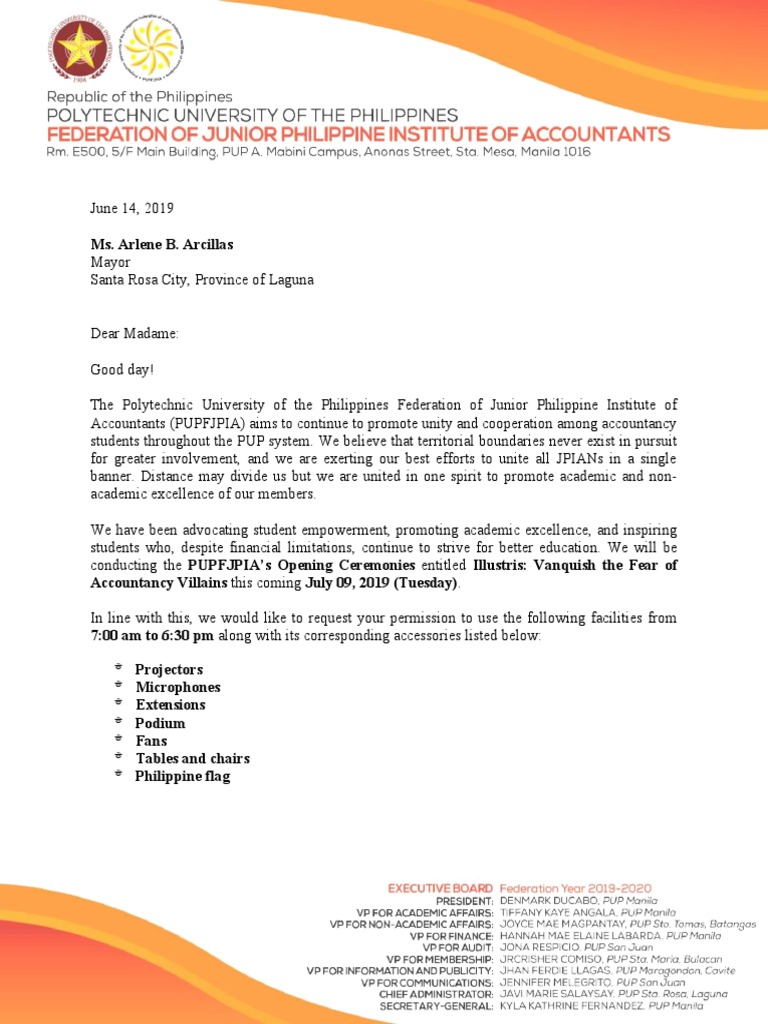 Request Letter Santa Rosa Auditorium ARCILLAS | PDF