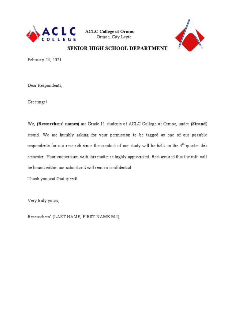 Research Participation Request Letter | PDF | Language Arts ...