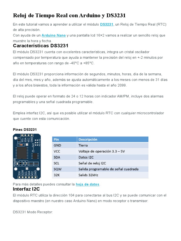 Reloj de Tiempo Real Con Arduino y DS3231 | PDF | Reloj | Arduino