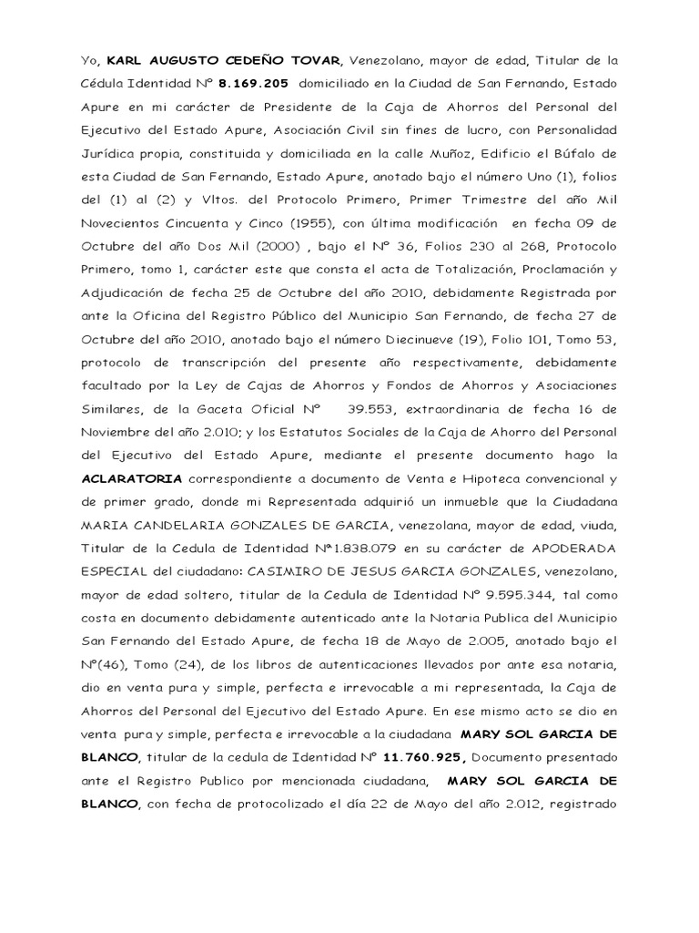 Documento de Aclaratoria MARY SOL GARCIA DE BLANCO | PDF