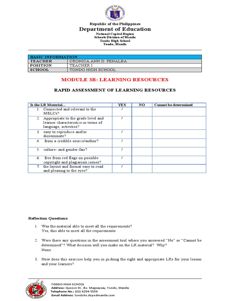 Department of Education: Module 3B: Learning Resources | PDF | Manila ...