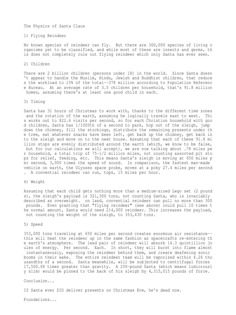 The Physics of Santa Claus | PDF | Santa Claus | Outer Space