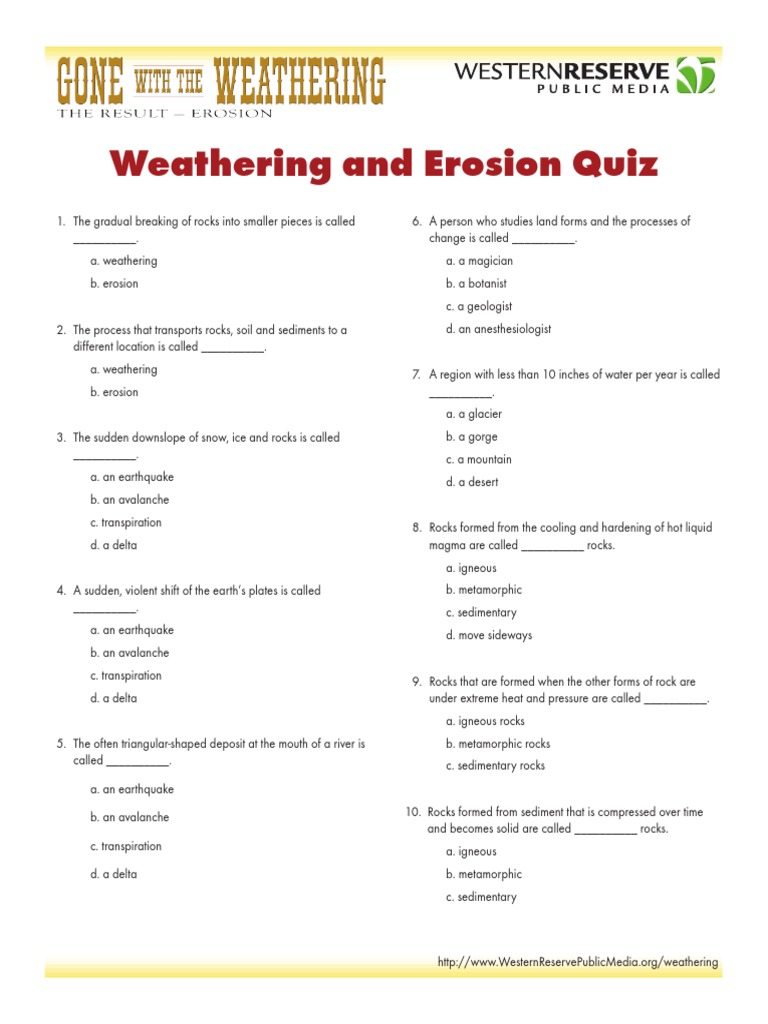 Weathering Quiz | PDF | Rock (Geology) | Volcano