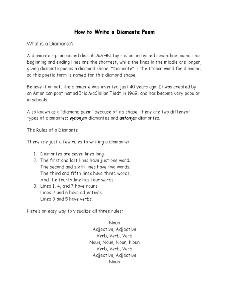 Writing a Diamante Poem Guide | PDF | Language Arts & Discipline | Poetry
