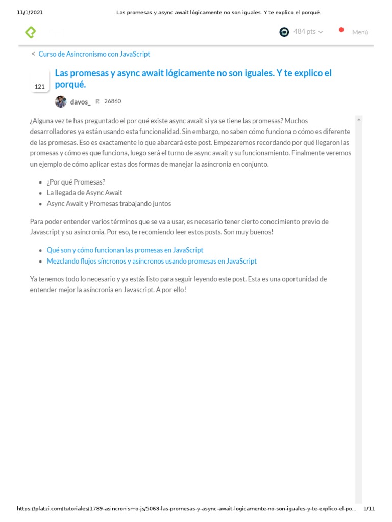 Comprendiendo la diferencia entre Promesas y Async Await en JavaScript | PDF | Script Java ...