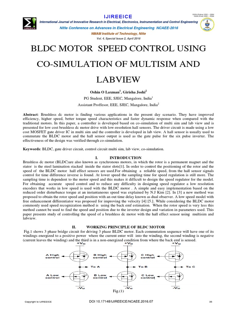 BLDC Motor Speed Control Using Co-Simulation of Multisim and Labview ...