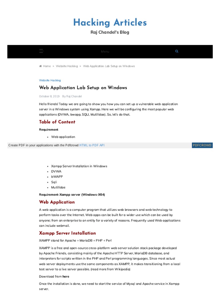 Hacking Articles: Web Application Lab Setup On Windows | Download Free PDF | Web Server ...
