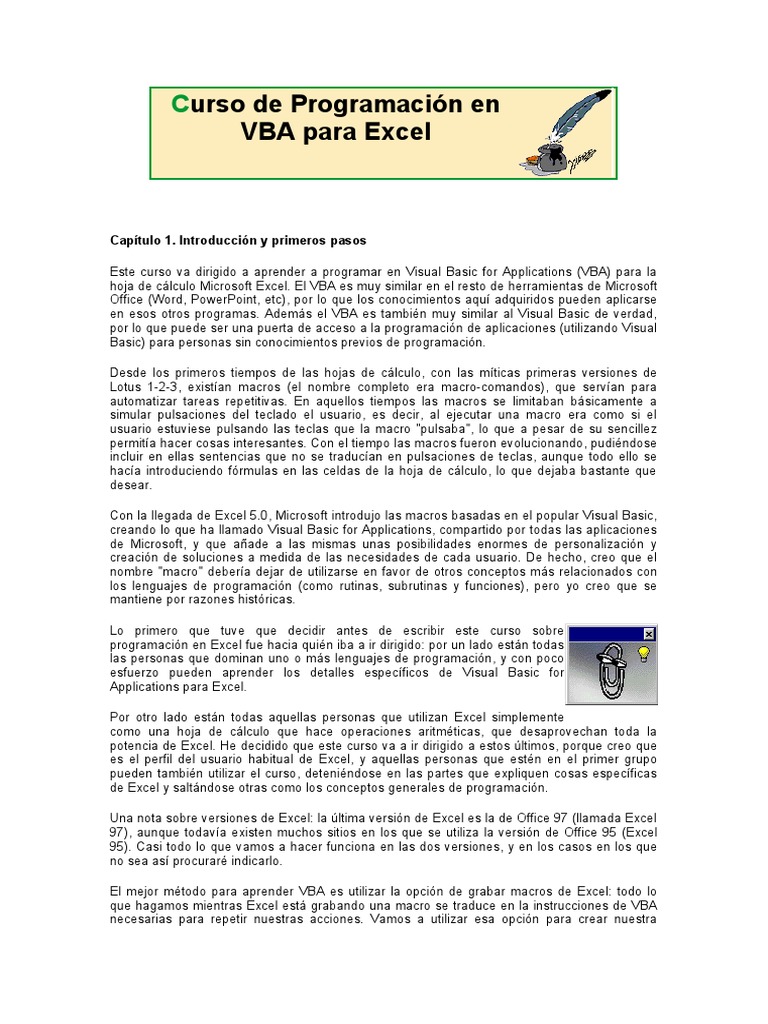 Curso de Programación en VBA para Excel | PDF | Visual Basic para Aplicaciones | Microsoft Excel