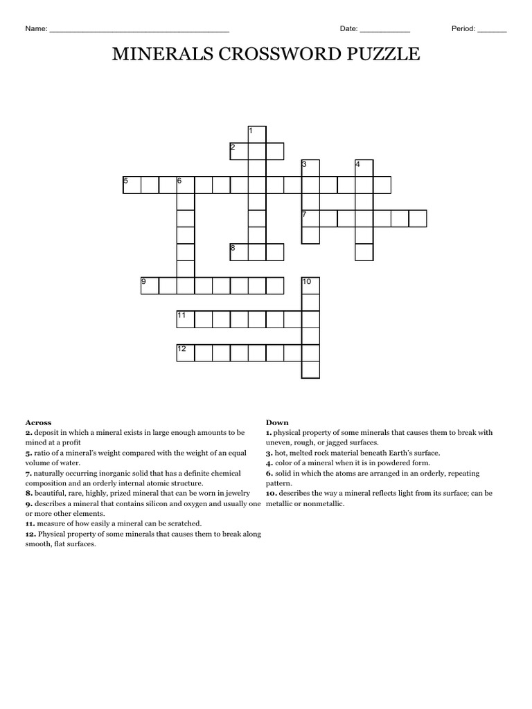 Minerals Crossword Puzzle Guide | PDF