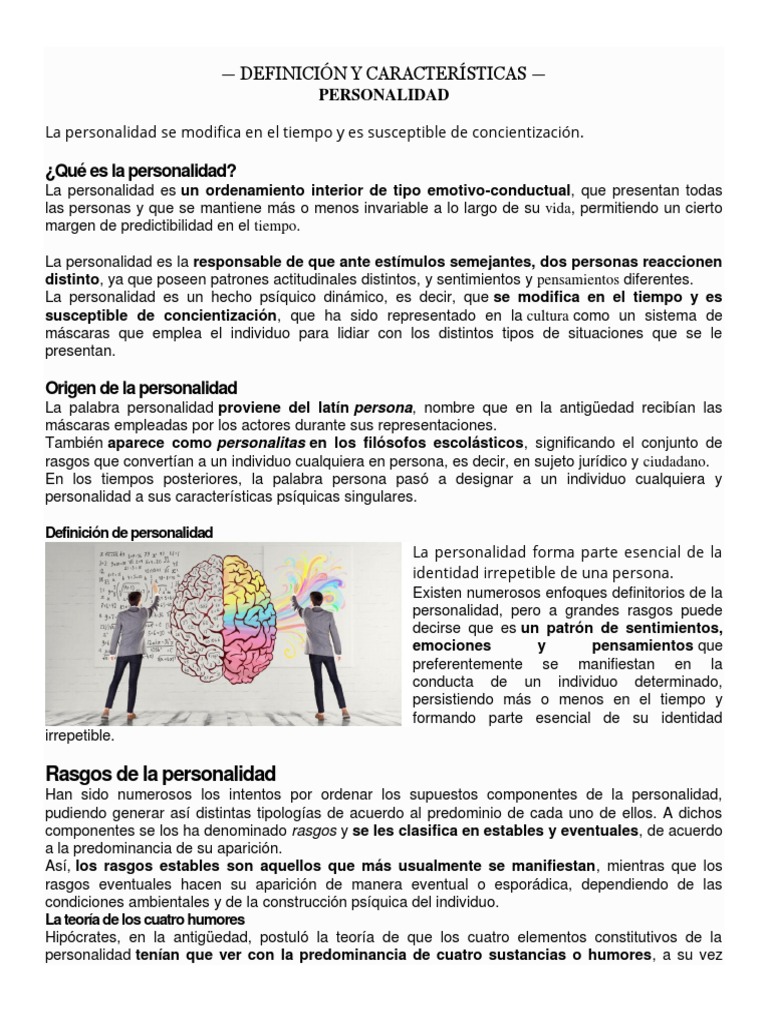 Definición y Características de La Personalidad - 11mo | PDF | Carné de ...