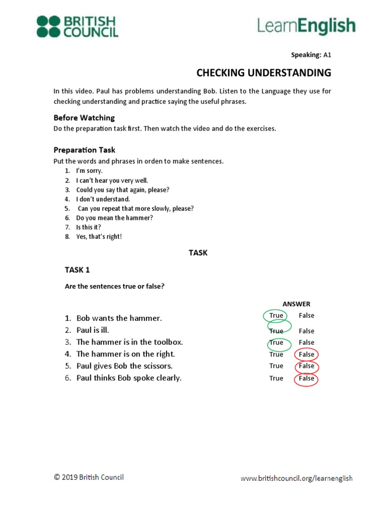 Checking Understanding: Before Watching | PDF | Linguistics | Human ...