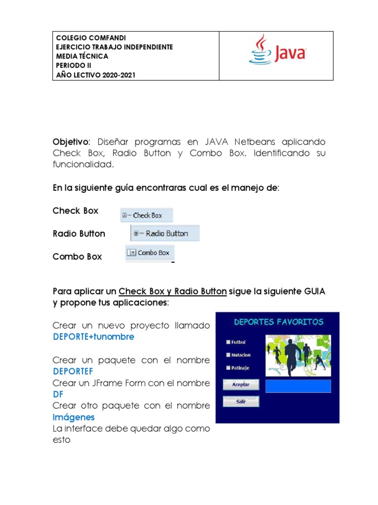 Guia Checkbox Combobox Radio Button Pdf Java Lenguaje De Programación Desarrollo De 1585