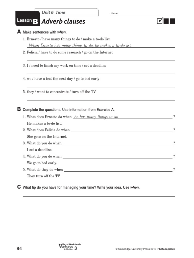 Unit 6 LessonB Adverb Clauses | PDF | Adverb | Syntactic Relationships