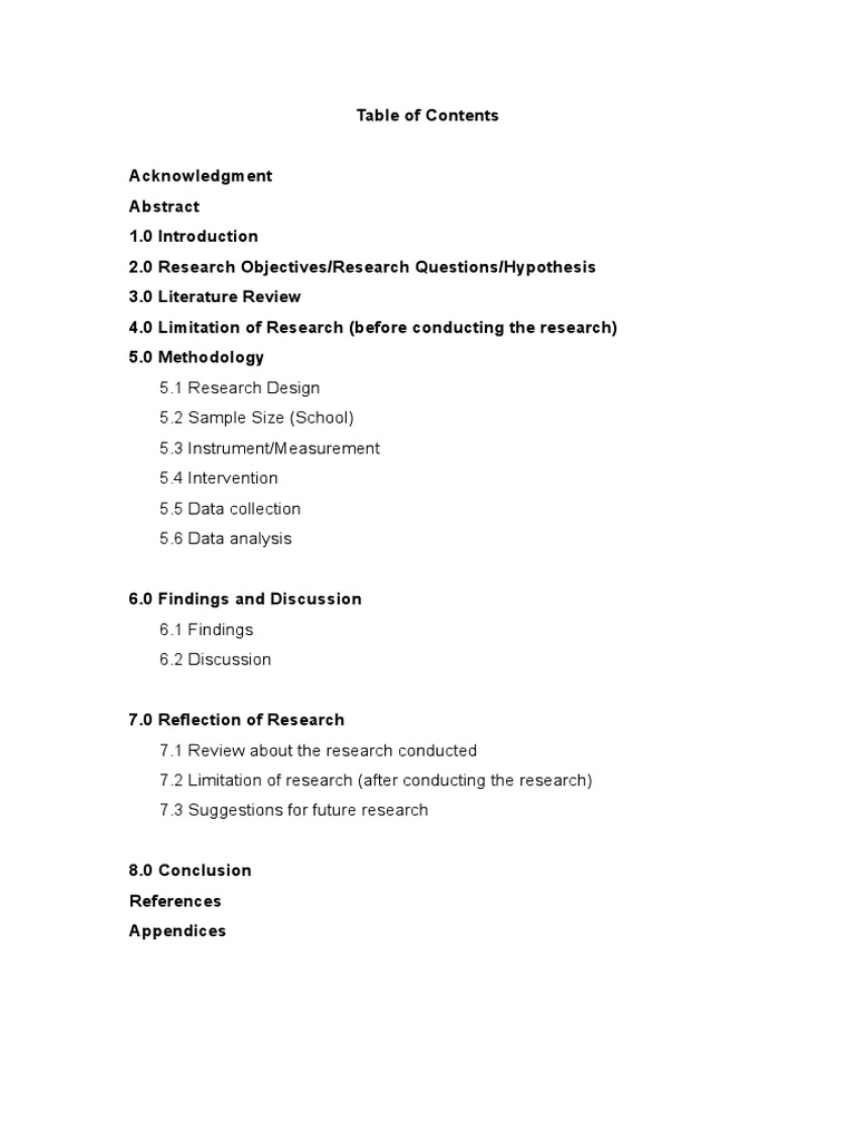 Thesis Table of Contents Example | PDF
