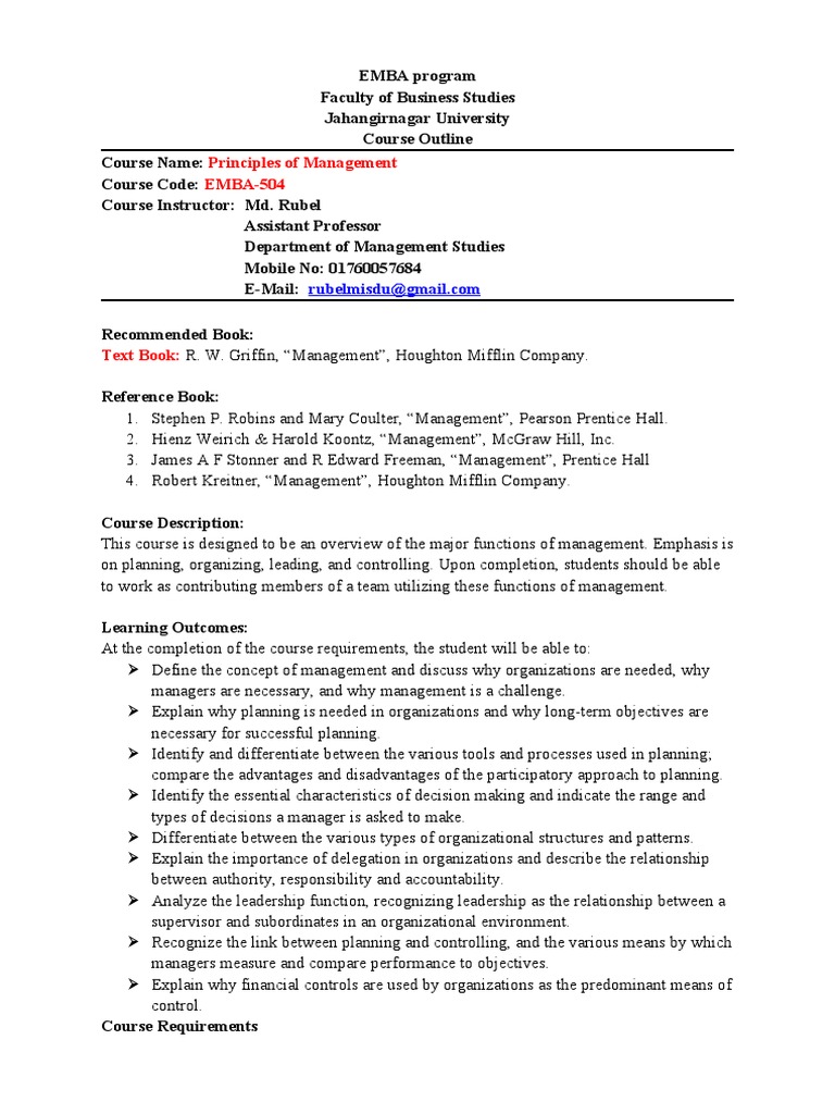 Course Outline (EMBA-504) | PDF | Test (Assessment) | Learning