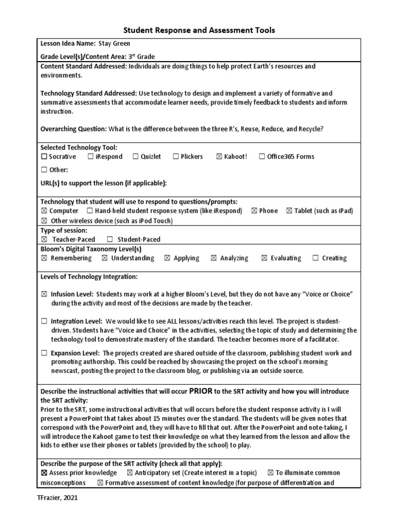 m07 Student Response Tools Lesson Idea Template 1 | PDF | Educational ...