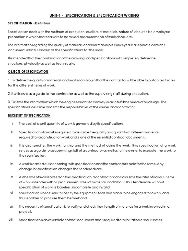 01.unit 1 - Specification & Specification Writing | PDF | Specification ...