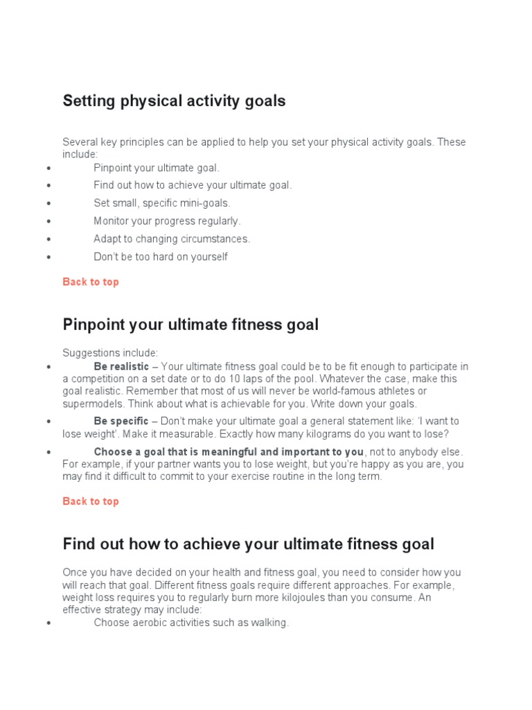 Setting Physical Activity Goals: Back To Top | PDF | Physical Fitness ...