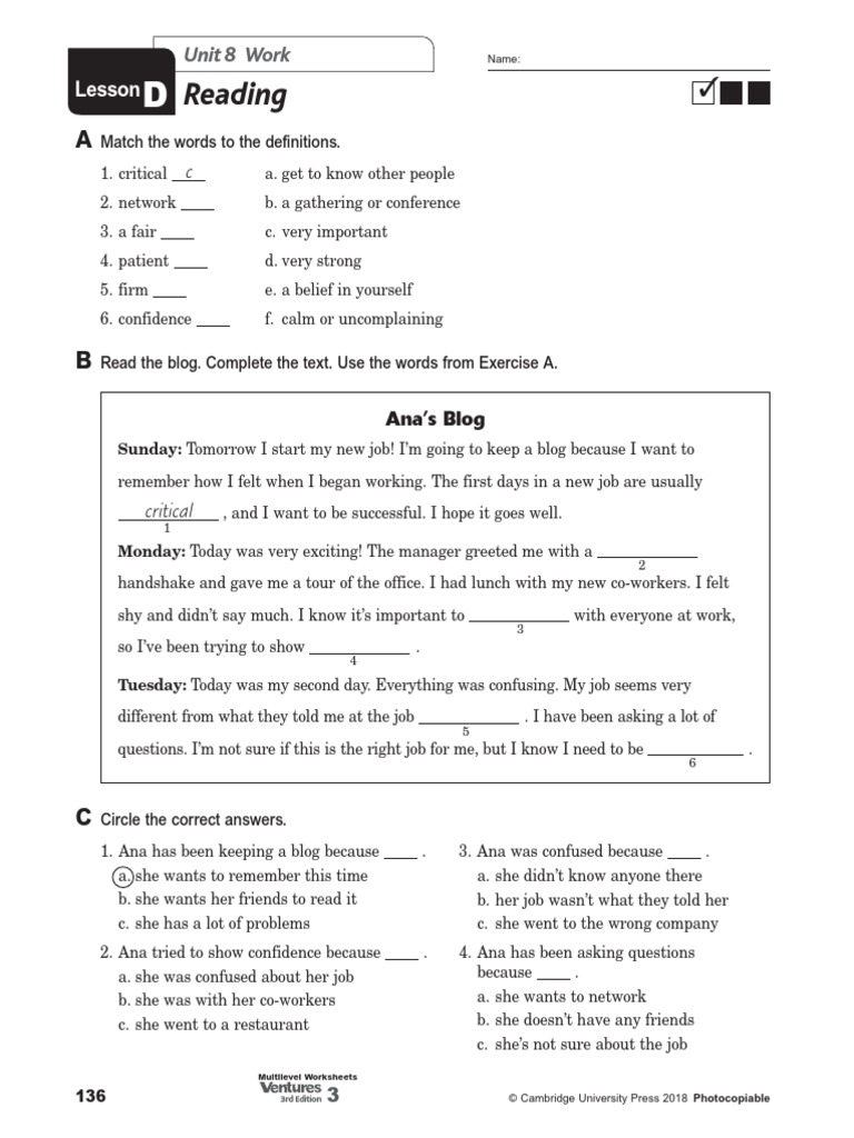 Unit 8 Lesson D Reading Comprehension | PDF
