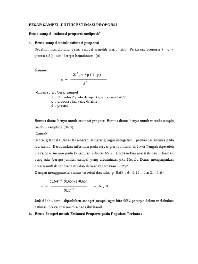 Rumus Besar Sampel Estimasi Proporsi | PDF