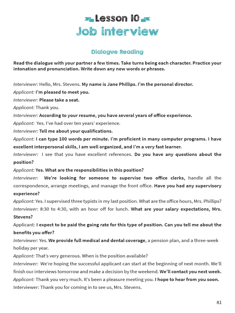 Job Interview Dialogue | PDF | Chef | South Korea