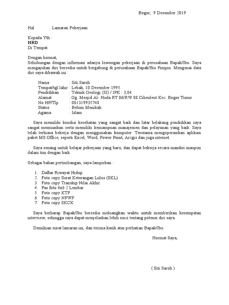 Surat Lamaran Kerja Kosong | PDF