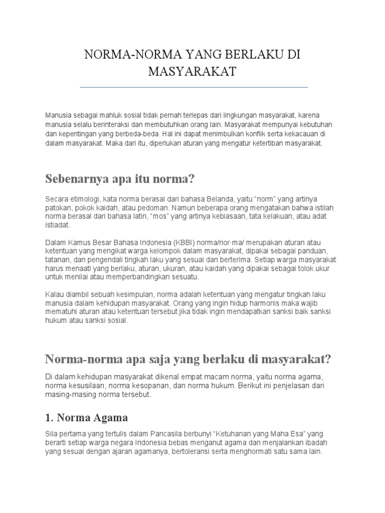 Jenis-jenis Norma dalam Masyarakat | PDF | Gaya Hidup