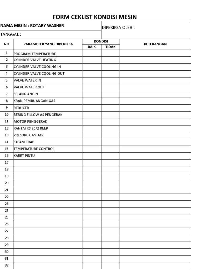Ceklist Mesin Ok | PDF