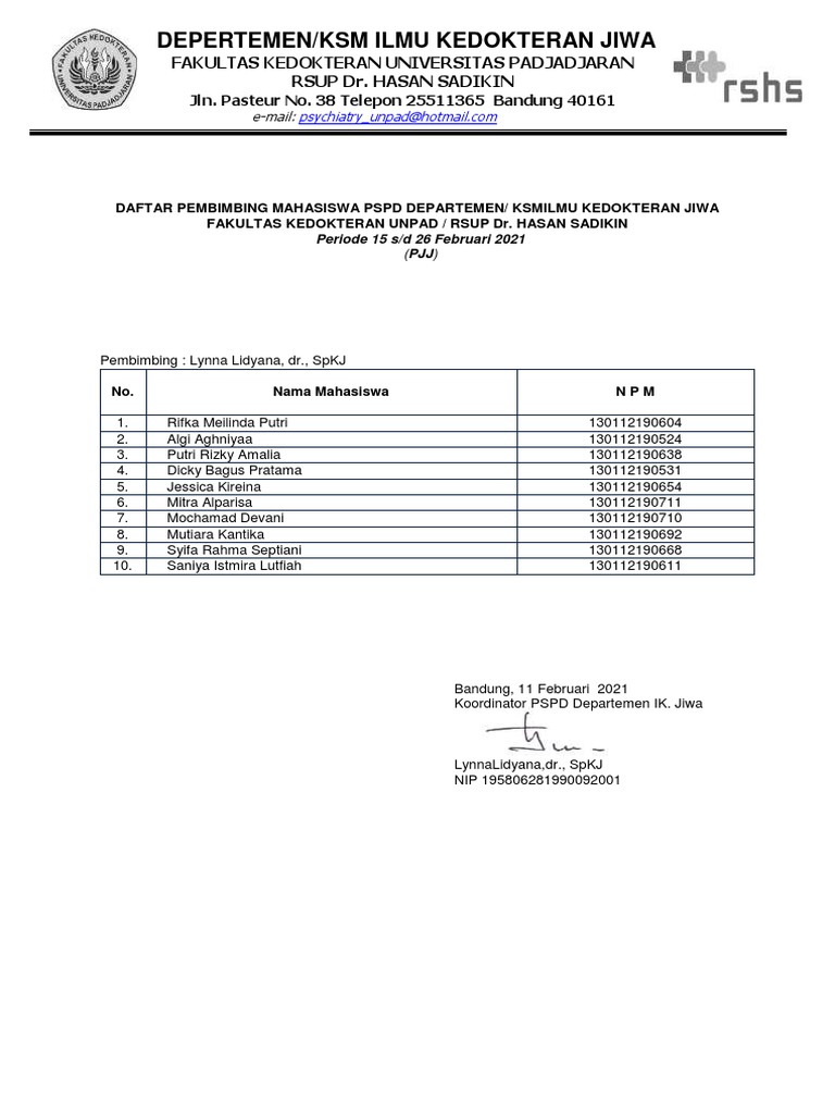 Bimbingan Co-As Periode 15 S.D 26 Feb. 2021 | PDF