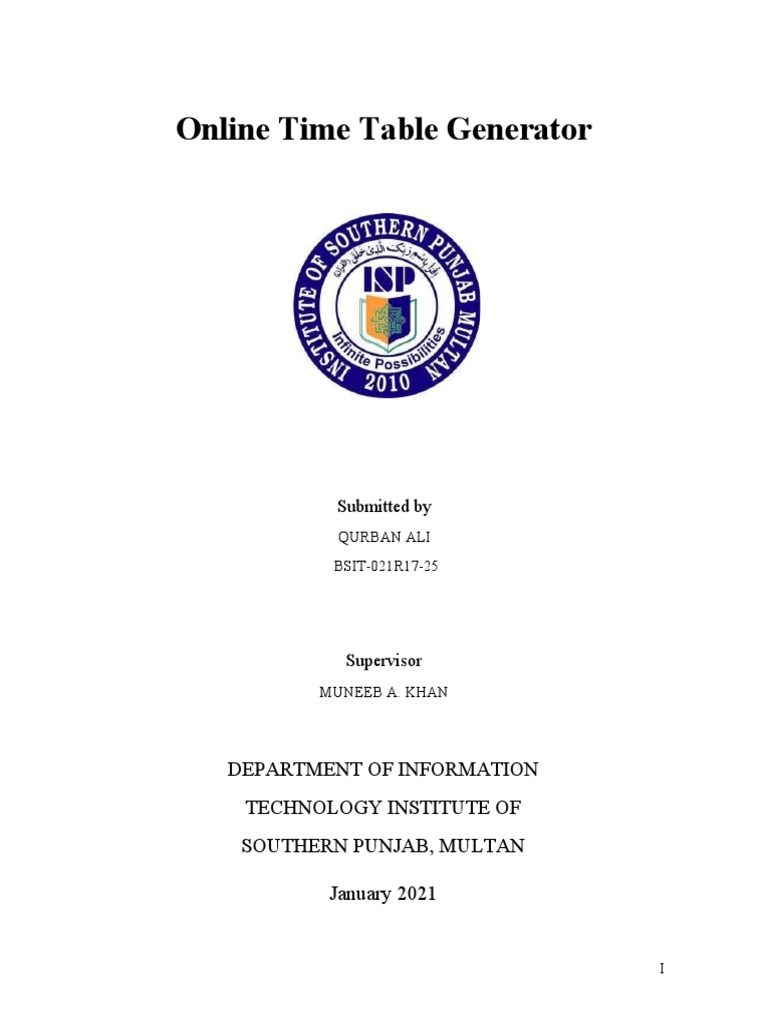 Online Time Table Generator: Department of Information Technology ...