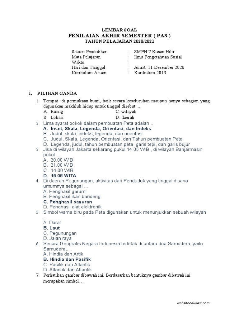 Soal PAS IPS Kelas 7 K13 | PDF
