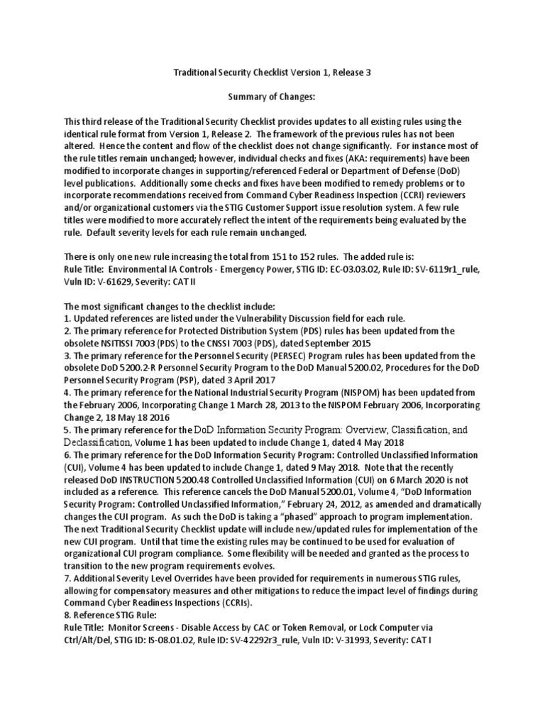 Traditional Security Checklist Version 1 Release 3 15 June 2020 | PDF ...
