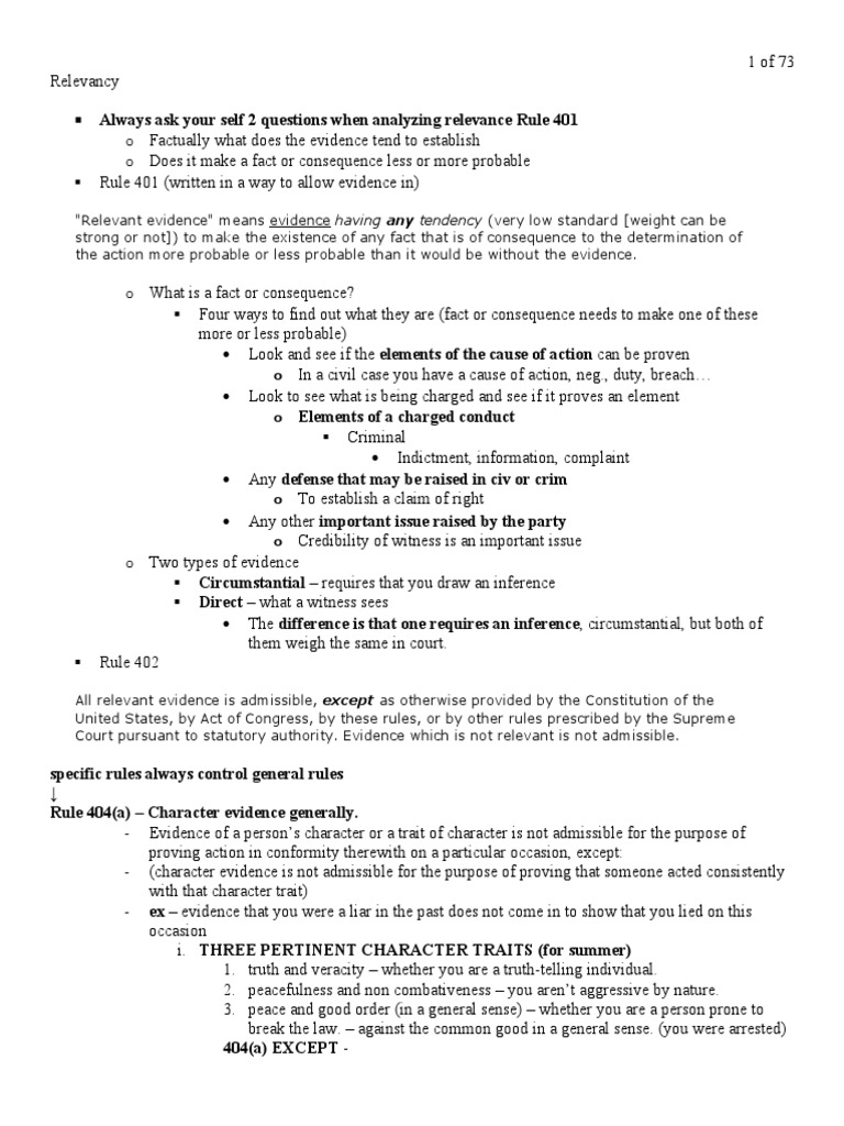 Evidence Class Outline 2 (1584) | PDF | Plea | Relevance (Law)