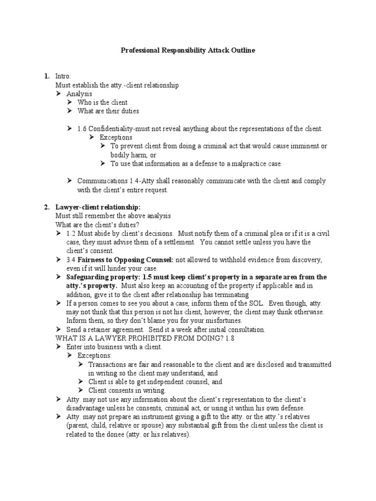 Professional Responsibility Outline | PDF | Confidentiality | Conflict Of Interest
