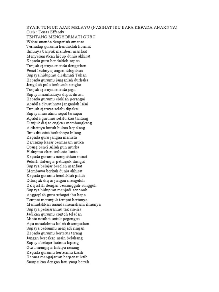 Syair Tunjuk Ajar Melayu | PDF