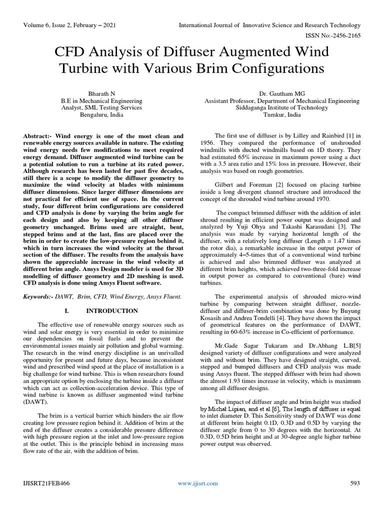 CFD Analysis of Diffuser Augmented Wind Turbine With Various Brim ...