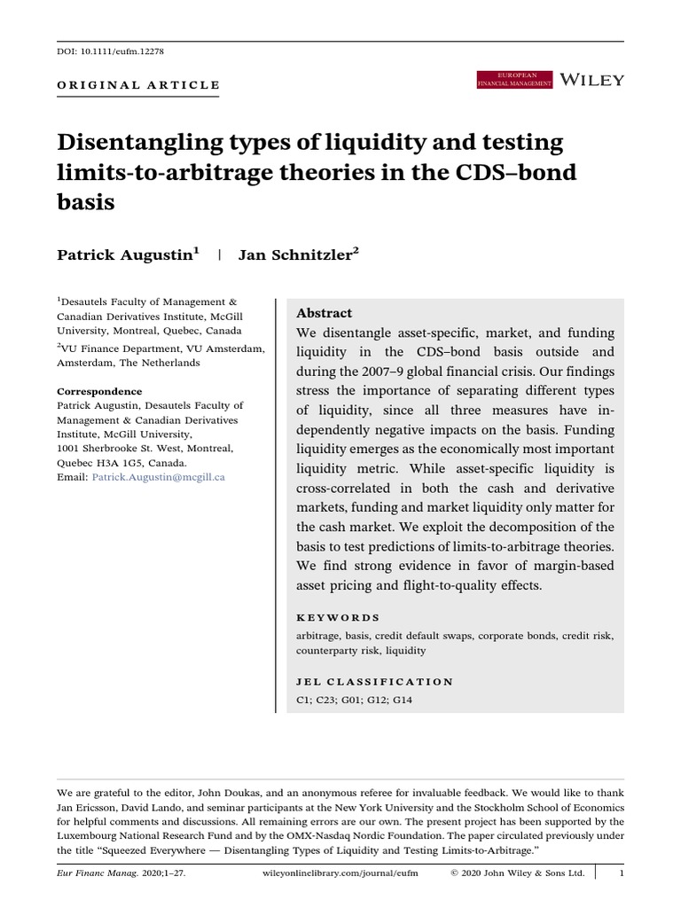 Disentangling Types of Liquidity and Testing Limits To Arbitrage ...