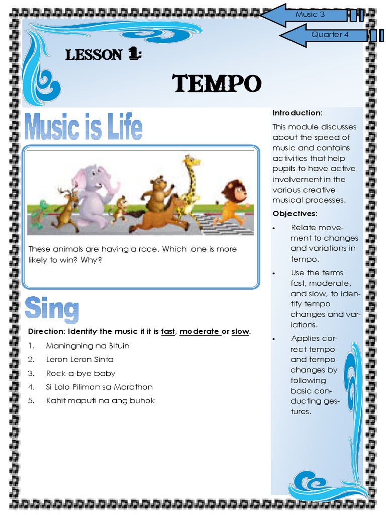 Music Module Quarter 4 L1 | PDF | Tempo | Musical Notation