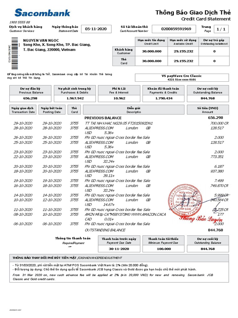 SCB Credit Card Statement | PDF